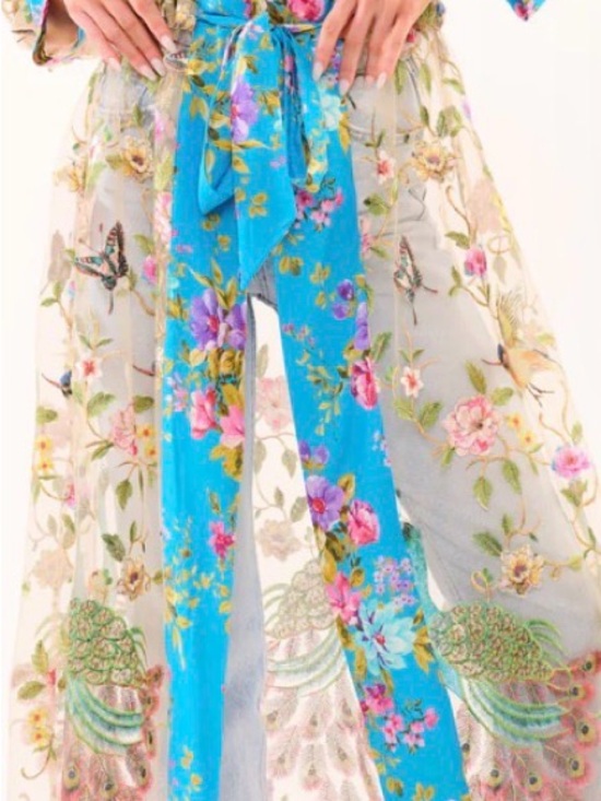 Aratta | Tops | Aratta Blue Floral Tiewaist Sheer Overlay Top | Poshmark